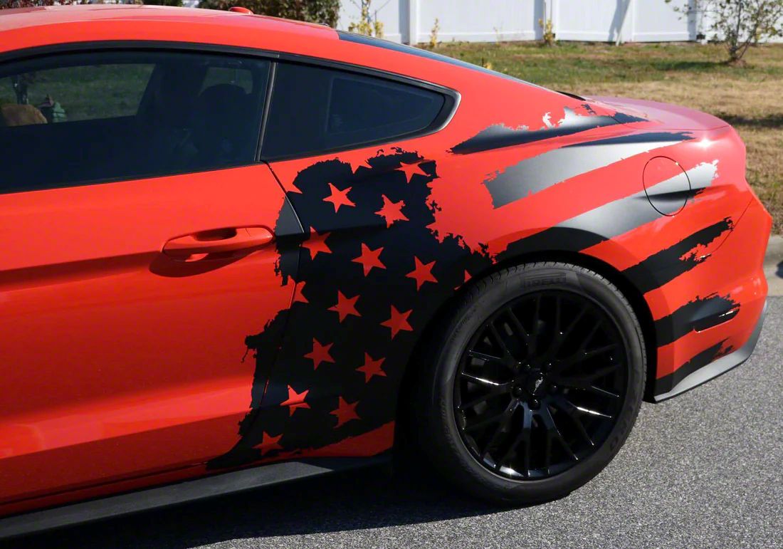 Mustang Tattered American Flag Body Graphic; Matte Black (15-23 Mustang ...