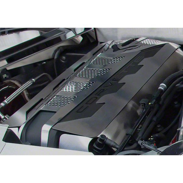 Corvette Engine Shroud Kit with Perforated Inserts; Brushed (20-23 ...